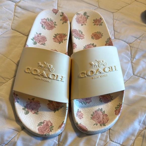 Coach | Shoes | Coach Floral Slide Sandals Cream And Pink | Poshmark